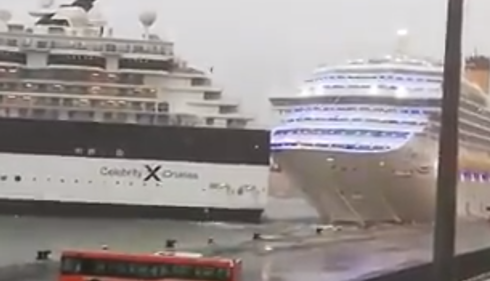 Video: Cruise Ship Collides With Another Vessel After High Winds Rip ...