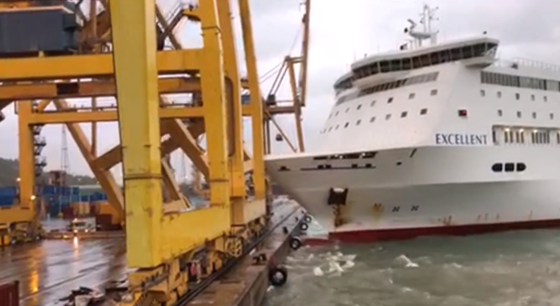 Video: Ferry Caught in Bad Weather Slams into Dock Crane, Sparking Fire ...