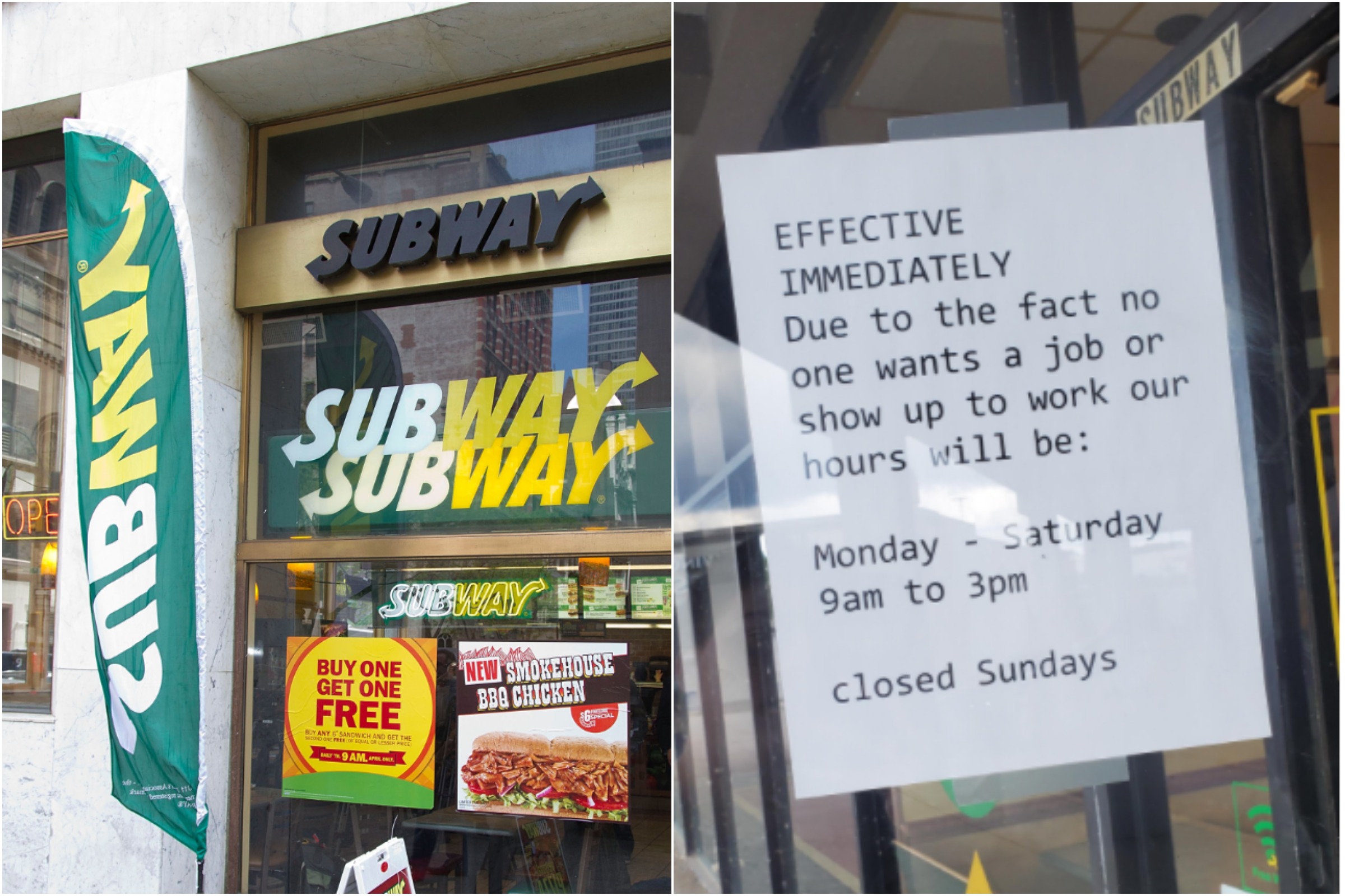 Subway Sign Declares 'No One Wants a Job' Amid Labor Crisis Gripping ...
