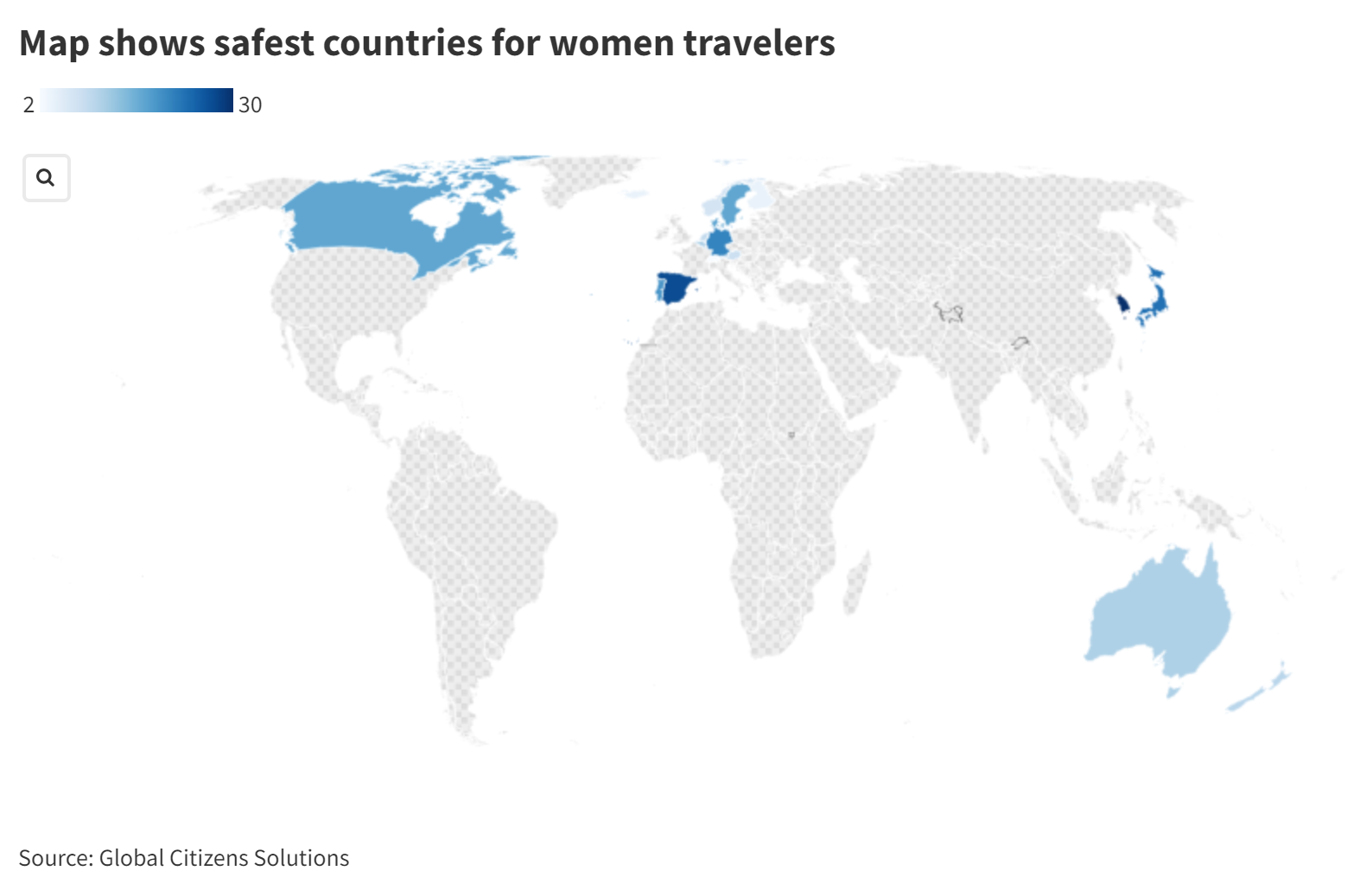 Map Shows Safest Countries for Women Travelers - Newsweek