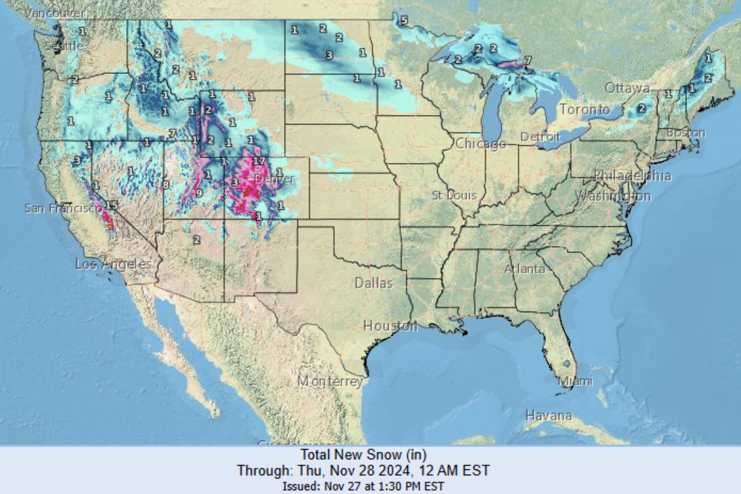 Thanksgiving Snow Maps Shows How Much Could Hit Each State - Newsweek