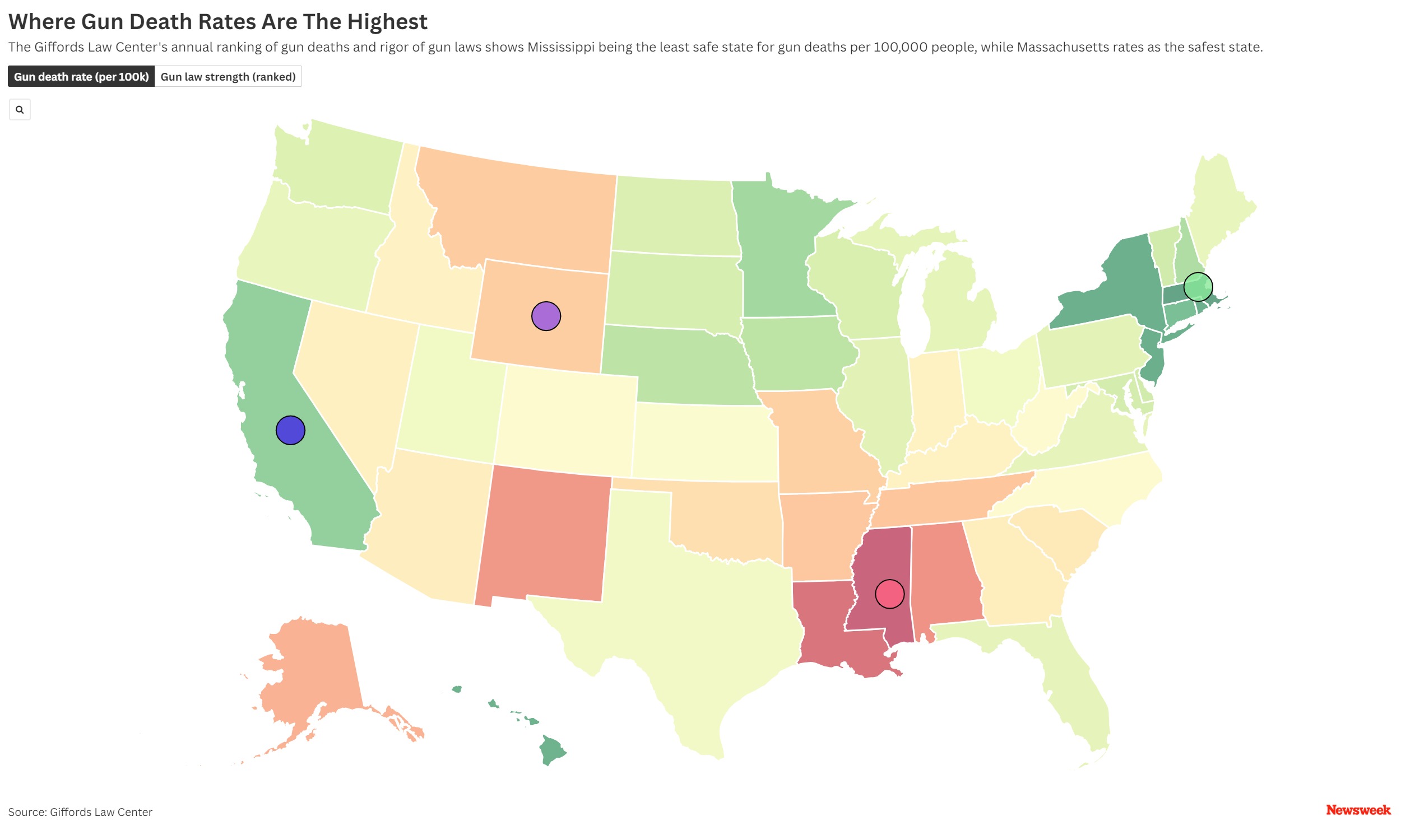 Map Shows Where Gun Deaths Are Highest - Newsweek