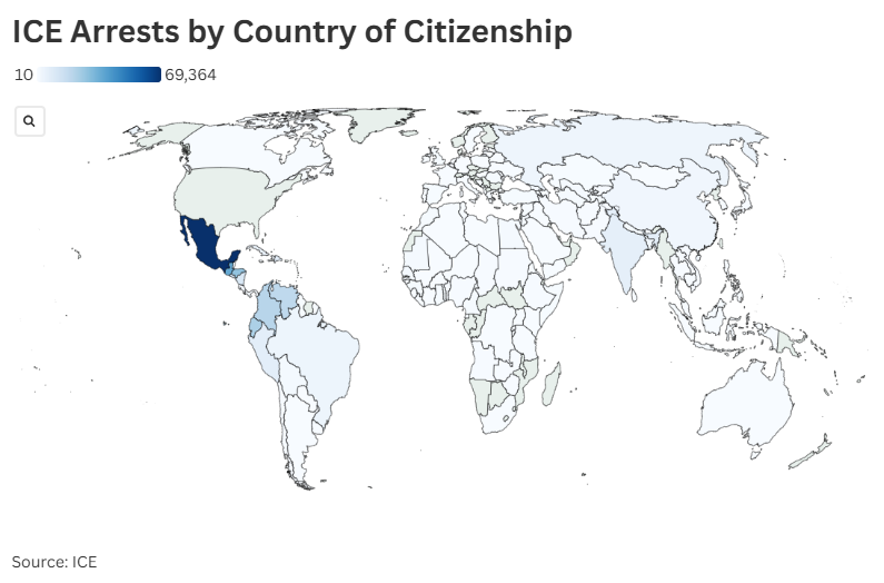Map Shows ICE Arrests by Country of Citizenship - Newsweek