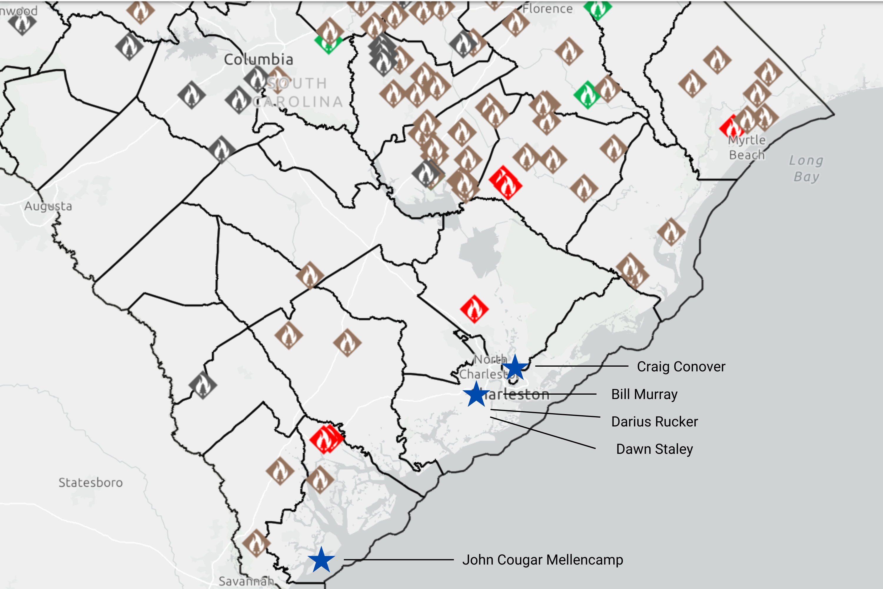 Map Shows Celebrities Who Live in South Carolina Amid Wildfires - Newsweek
