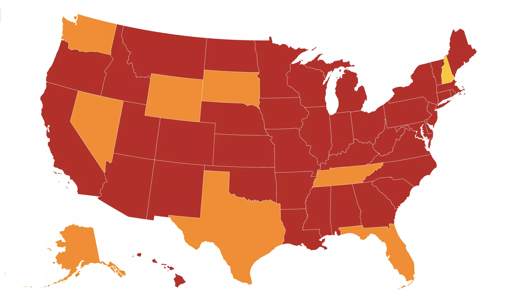 Map shows US states with no income tax - Tax Advantage System