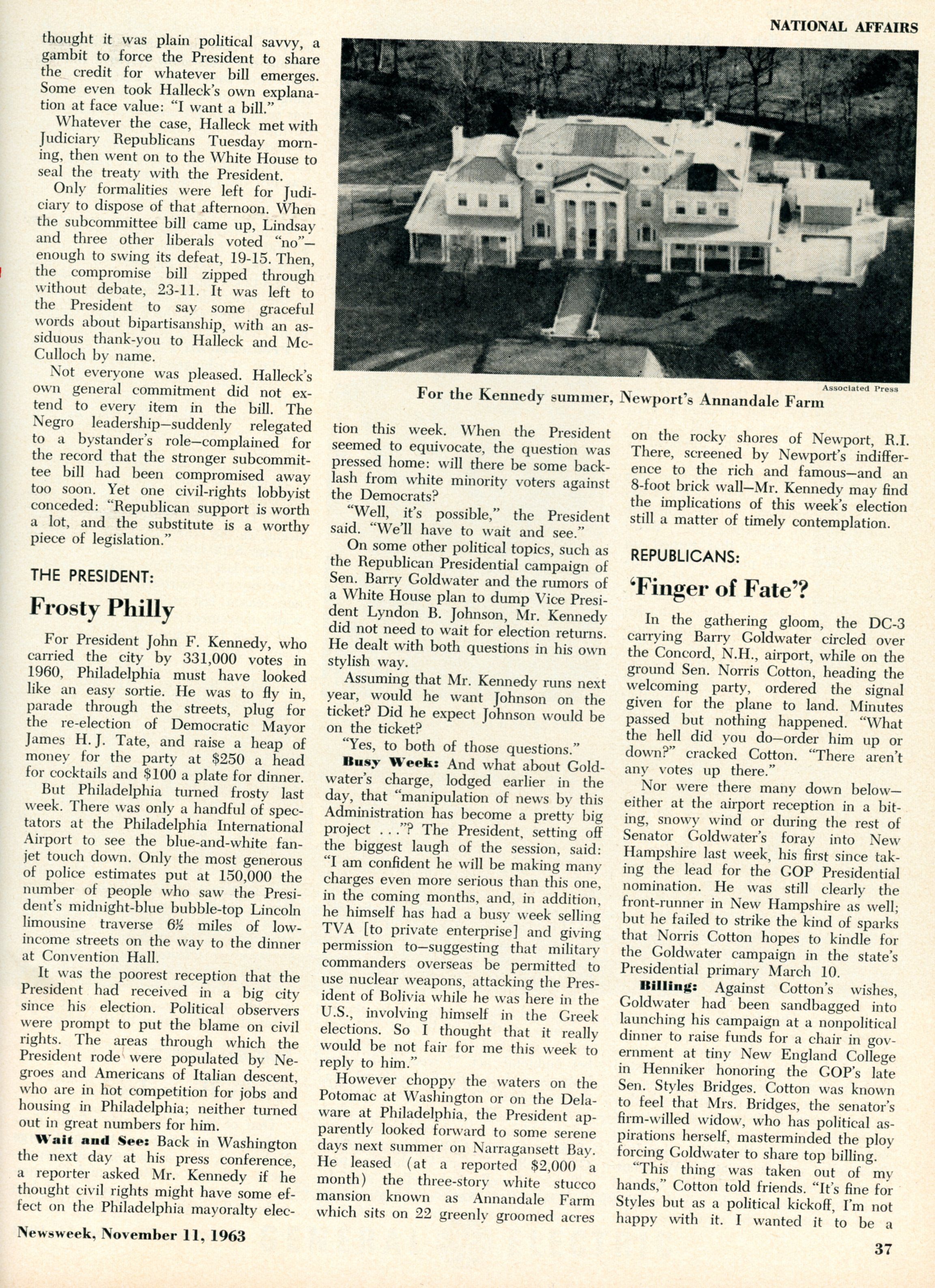 November 11, 1963: J.F.K Looks Forward to Summer - Newsweek