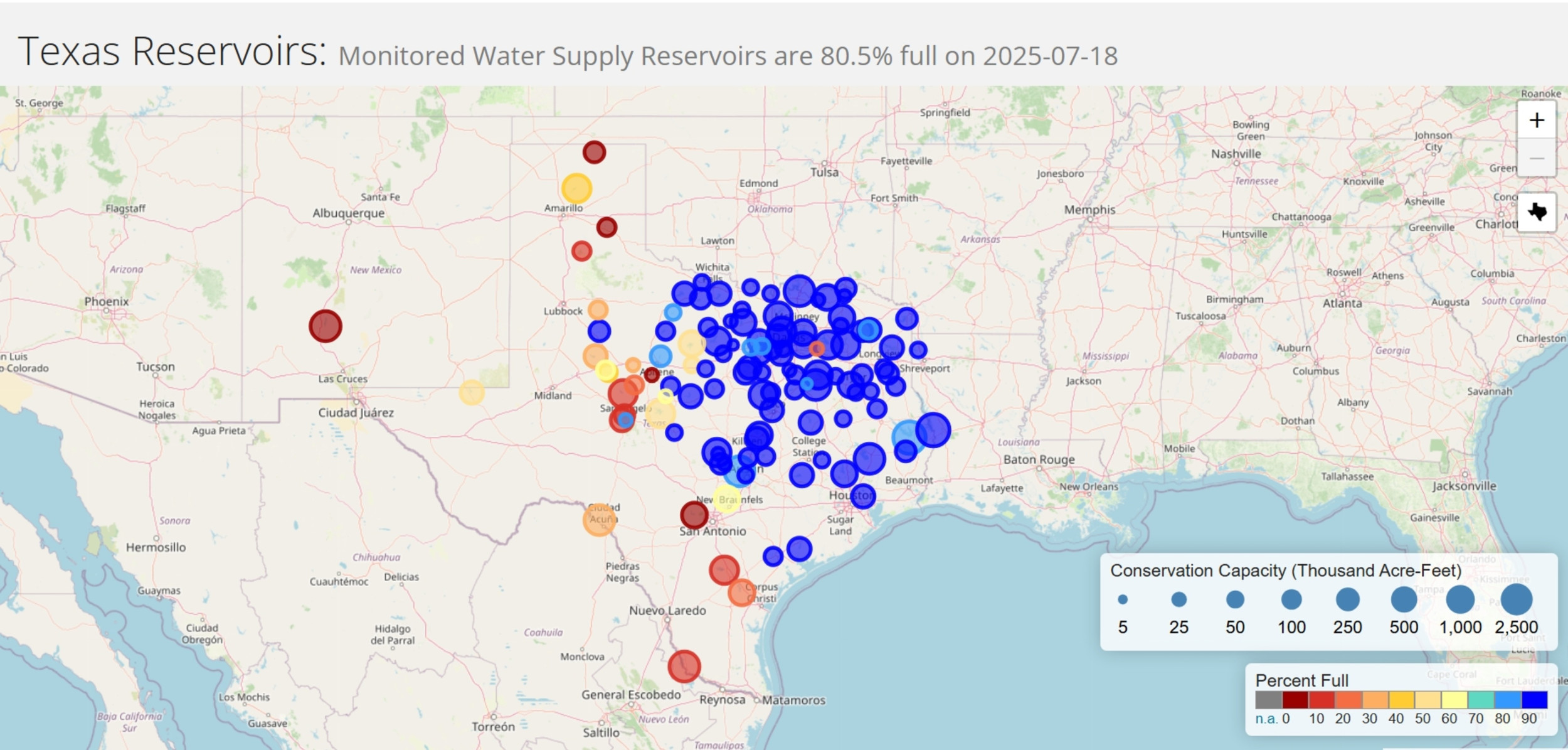 Texas Reservoir Map Shows How Water Levels Compare After Floods - Newsweek