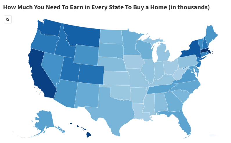 Map Shows How Much Money You Need to Earn to Buy a Home in Each State ...