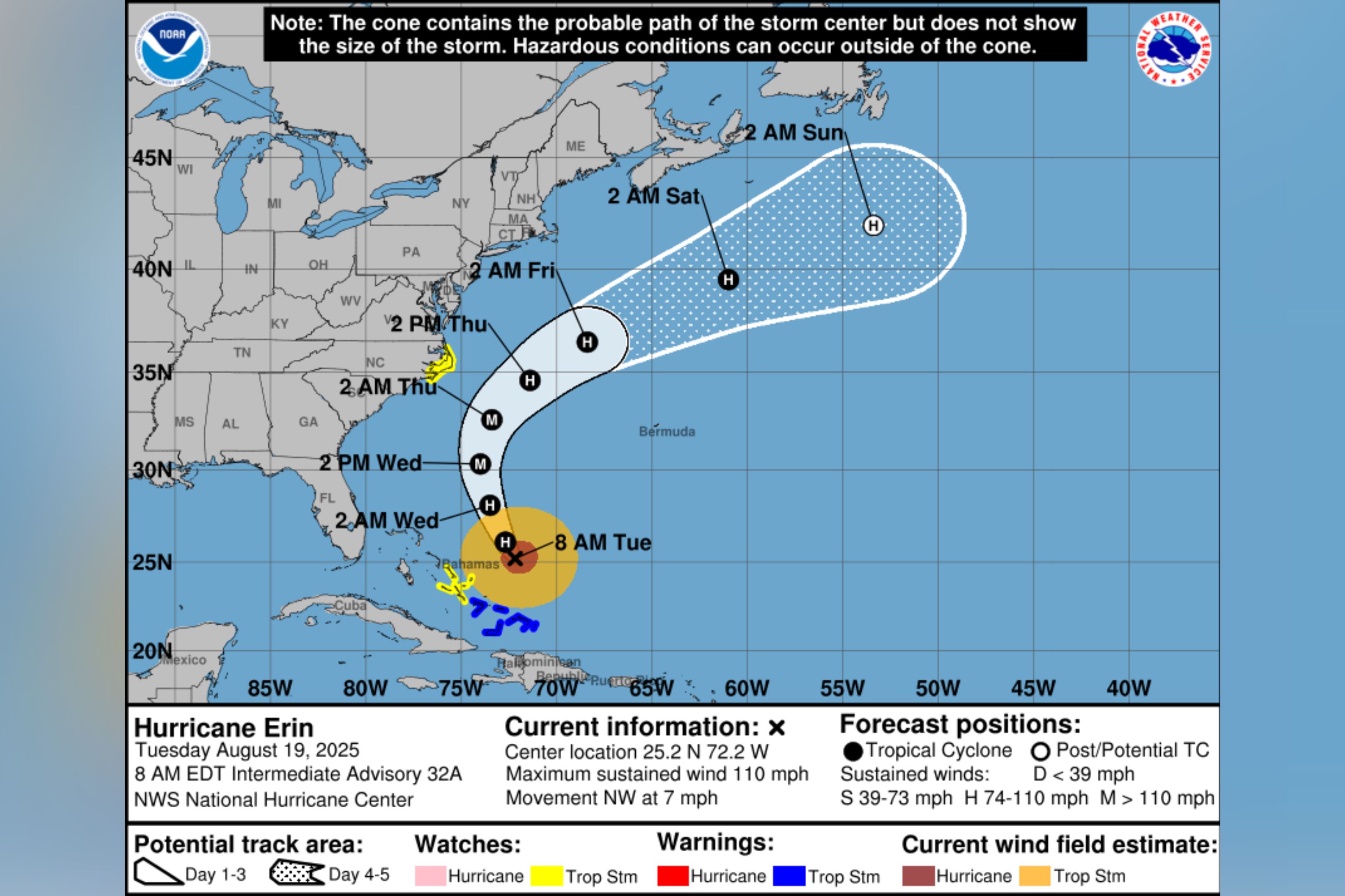 Map Shows States to Be Impacted by Hurricane Erin in Path Simulation ...