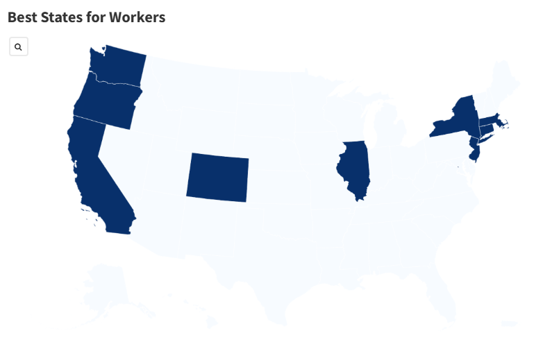 Map Shows 10 Best States for Workers - Newsweek