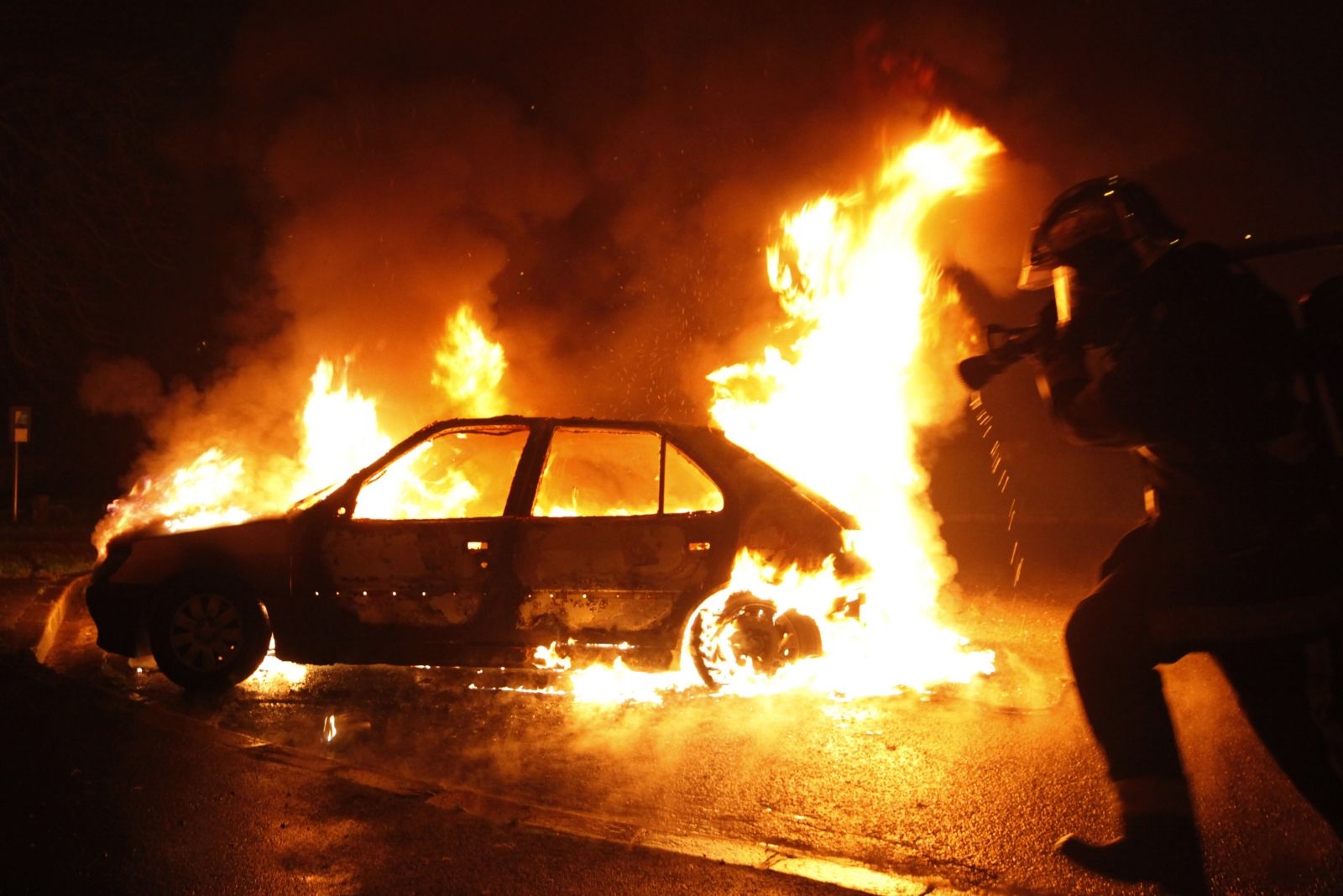 Cars Burning At Night
